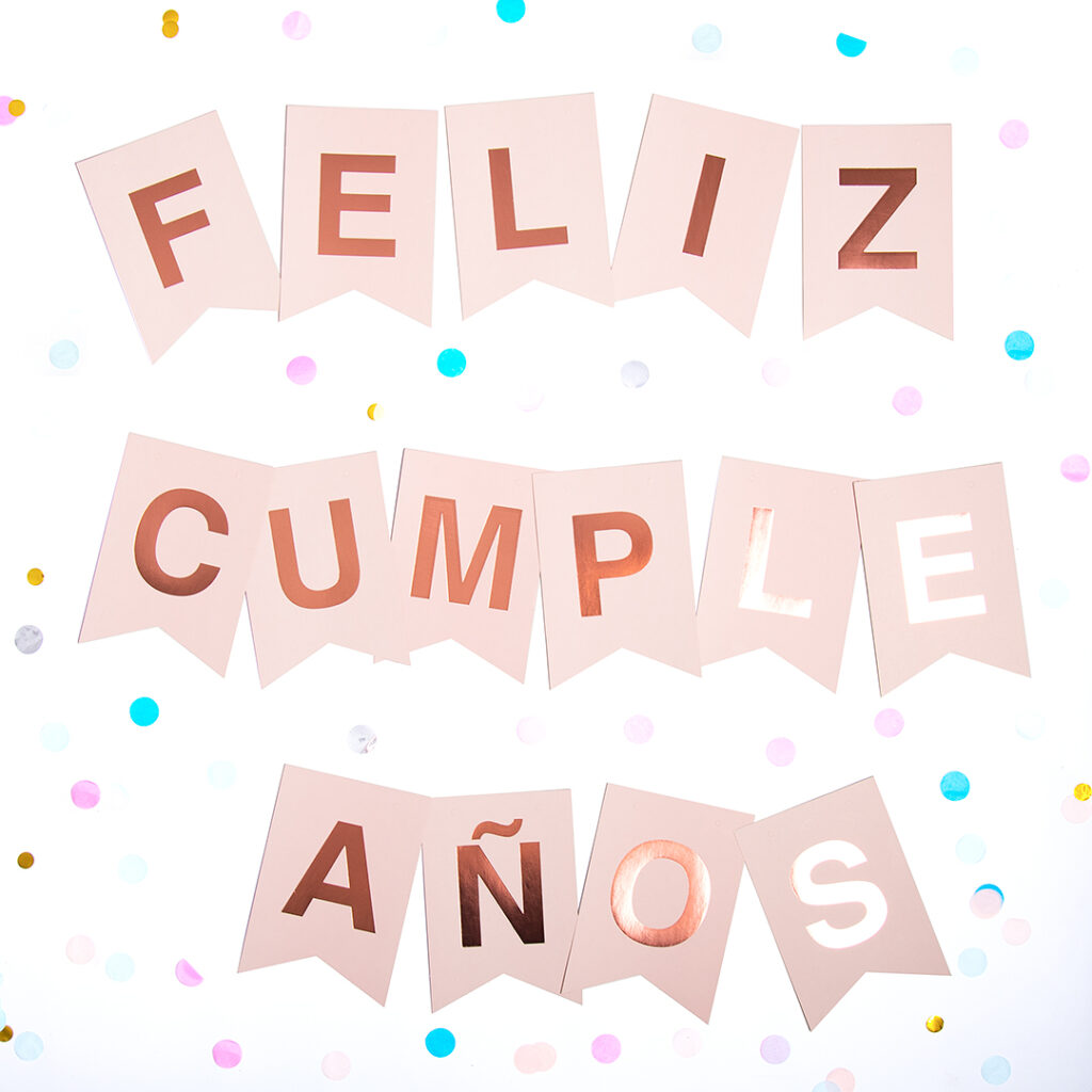 Banderín Feliz Cumple Rosa y Gold Rose x 1 – Goldmundo